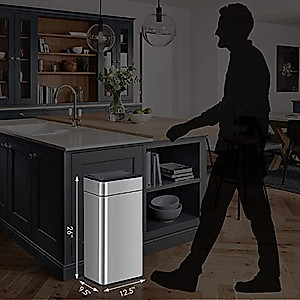 Kitchen Trash Can - ELPHECO - 40 Liter / 10.6 Gallon Automatic Trash Can with Butterfly Lid, Brushed Stainless Steel Finish, Motion Sensor Garbage Can for Kitchen, Office, Living Room, Outside, 6 AAA Batteries (Excluded)