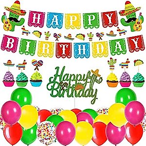 Mexican Themed Birthday Party Supplies Kit Fiesta Taco Party Decorations For Kid Include Banner Cake Topper Party Supplies Set 40Pce By Heidaman