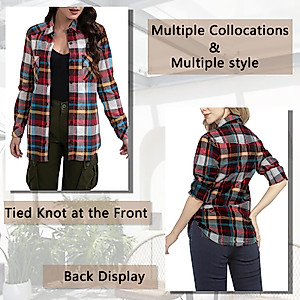 Match Womens Button Down Flannel Plaid Shirts roll up Long Sleeve Shackets Business Blouse Top (X-Large, Checks#16)