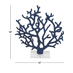 Deco 79 Polystone Coral Decorative Sculpture Textured Porous Home Decor Statue with Acrylic Base, Accent Figurine 14" x 4" x 16", Blue