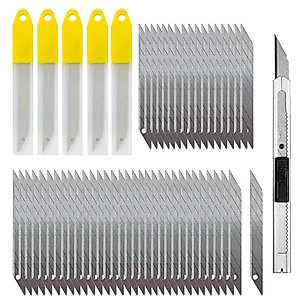 9mm Utility Knife Blades Replacement, 50 Pcs Snap-Off Blades with a Retractable Utility Knife, Carbon Steel Blades For Vinyl Knife, Box Cutter, Craft Knife, Use in Office, Home, Arts, Crafts
