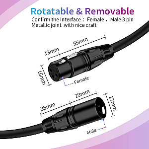 BestSounds XLR Microphone Cable 3ft, 2Pack XLR to XLR Cable - 3 Pins XLR Male to Female Balanced Mic Cable