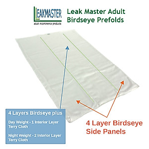 LeakMaster Adult Prefold Cloth Diapers Birdseye Weave - 100% Cotton Adult Reusable Diapers - Soft & Durable - Sewn in The USA - Night Weight - Size Large