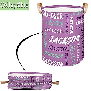 Custom Name Large Laundry-Basket for Kids-Boys-Girls, Personalized Collapsible Waterproof Laundry Hamper Dirty Clothes Toys Storage Bin with Handles,Purple