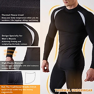 Men's Thermal Top and Bottom Set Underwear Long Johns Base Layer with Soft Fleece Lined… Black