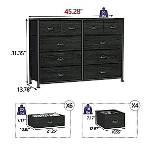 Furnulem 10 Drawer Dresser for Bedroom, Nightstand with 4 Drawers, Storage Organizer for Closet, Living Room, Entryway, Fabric Bins, Wood Top, Metal Frame(Black Oak)