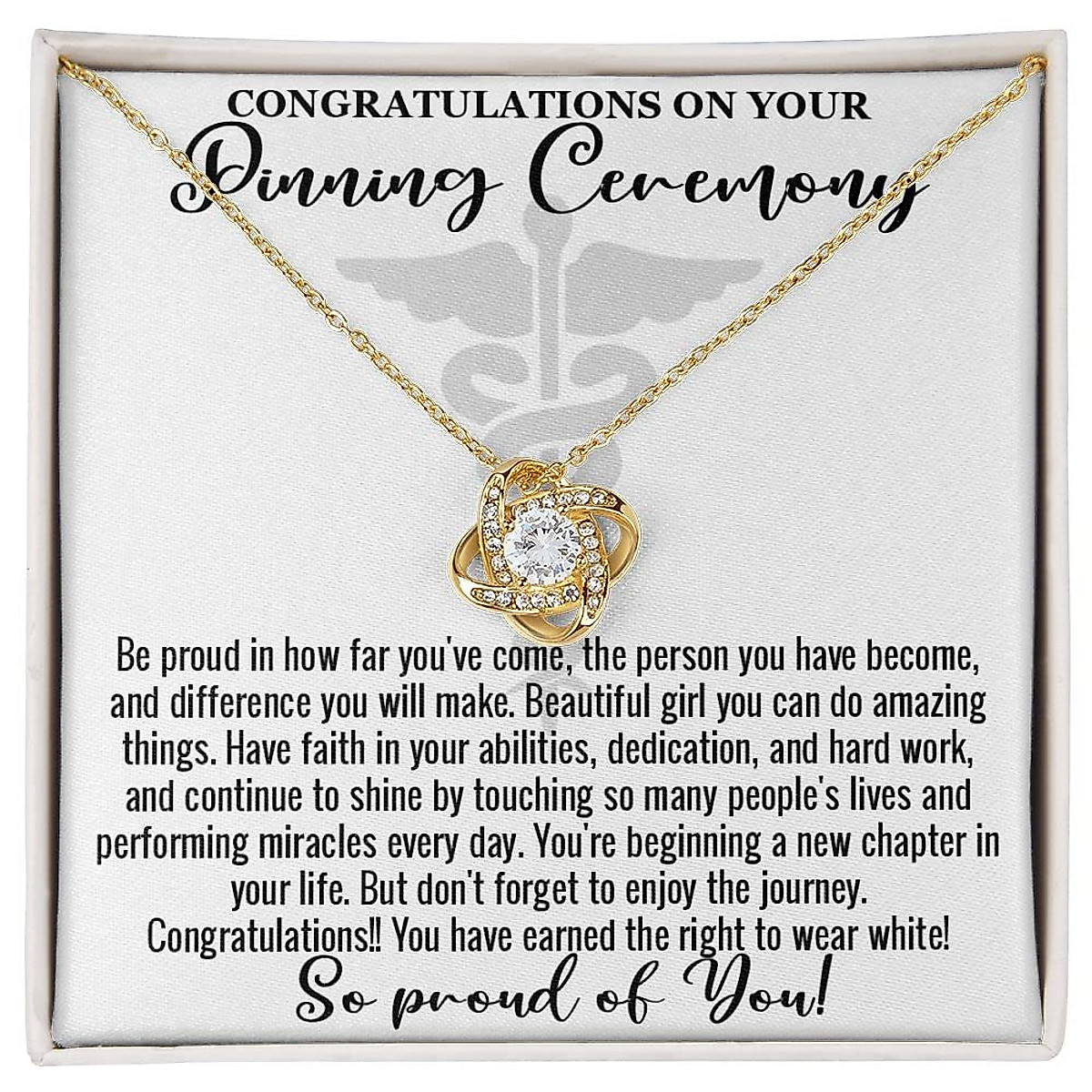 Pinning Ceremony Nursing School Student Graduation New Nurse Practitioners Managers LPN LVN Love Knot Necklace Gifts 14K White Gold Finish