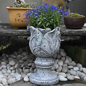 Flower Pot Garden Planters for Outdoor Plants, Round Classic Ceramic Flower Pots Indoor Traditional Front Porch - Large Imitation Stone Decorative Patio Deck House Plants, Succulents, Flowers
