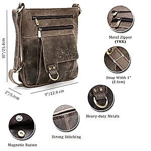 LUXEORIA Genuine Leather Crossbody Sling Bag for Women Men Rustic - Hunter Brown