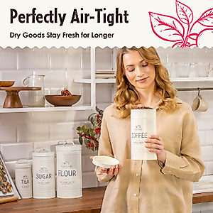 noonberry Canisters for Kitchen Counter, Set of 4 - Airtight Coffee Tea Flour Sugar Canisters Sets for the Kitchen Countertop, Rustic Farmhouse Canister Set