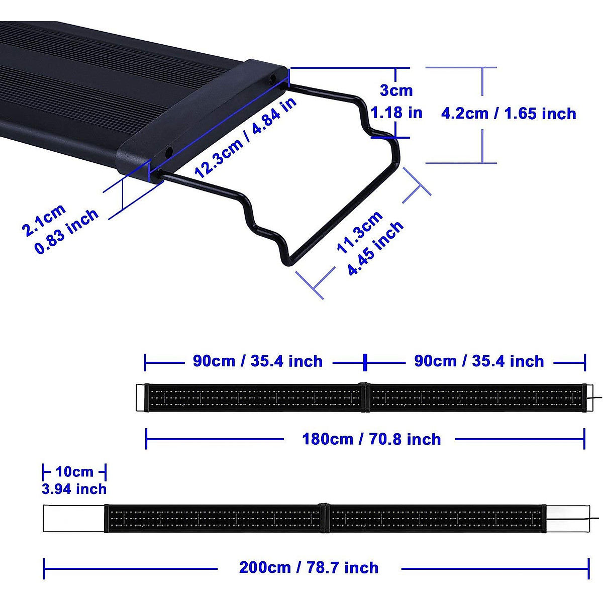 KZKR LED Aquarium Hood Lighting 72-78 inch Fish Tank Light Lamp for Freshwater Marine Saltwater Blue and White Decorations Light 6-7ft (34W) 180cm - 200cm