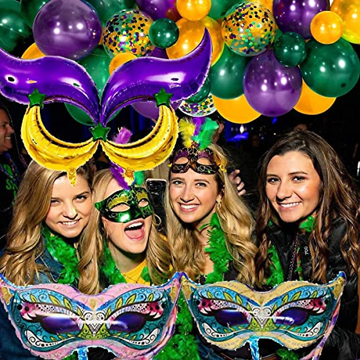 114 PCS Mardi Gras Balloons Party Decoration Large Sized Mardi Gras Mask Foil Balloons Moon Star Foil Balloons for Mardi Gras Birthday Baby Shower Masquerade New Orleans Party