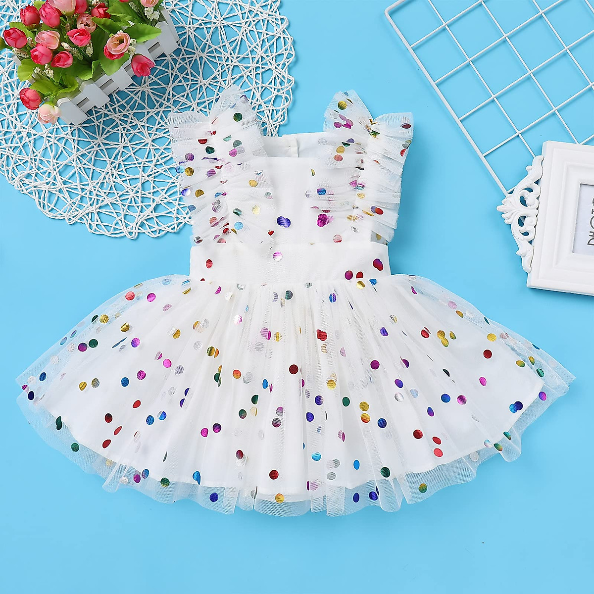AWIBMK Baby Girls 1st Birthday Outfit Colorful Polka Dots Princess Tutu Dress Cake Smash Clothes for Photo Shoot White 12-18 Months