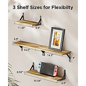 AMADA HOMEFURNISHING Floating Shelves Wall Mounted Set of 4, Wood Shelves for Wall Décor, Rustic Storage Shelf, Wall Shelves for Bedroom, Bathroom, Living Room, Kitchen, Office, Set of 4, AMFS26