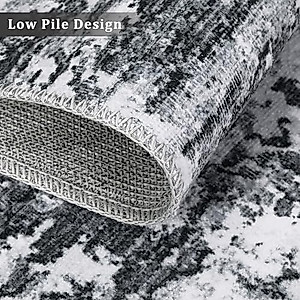 RUGSREAL Washable Area Rug 8x10 Modern Abstract Rug Non-Slip Non-Shedding Area Rug Low Pile Foldable Thin Carpet Machine Washable Rug for Living Room Bedroom, Grey