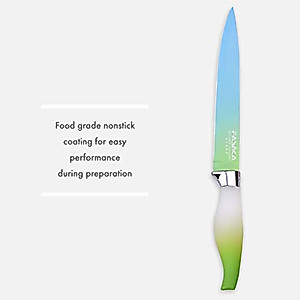 FASAKA 6 Piece Colorful Knife Set - 5 Kitchen Knives with 1 Peeler - Non-Stick Stainless Steel Chef Knife Set - Rainbow Knives with Round PP Handle, Display with Gift Box
