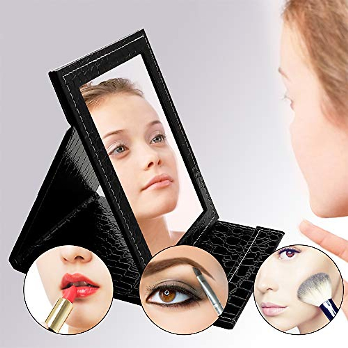Oneuo Desktop Mirror, Portable Folding Vanity Mirror, Tabletop Mirror with Stand for Cosmetics Personal Beauty, Makeup Mirror