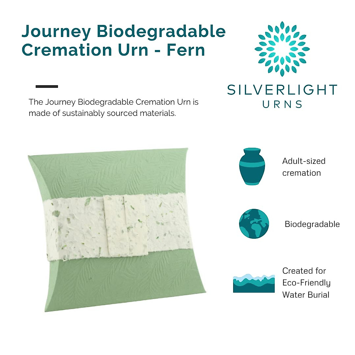 Journey Biodegradable Cremation Urn for Ashes - Fern, Earth Friendly Urn for Ground or Sea Burial, Eco Urn for Ashes, Adult Sized Cremation Urn