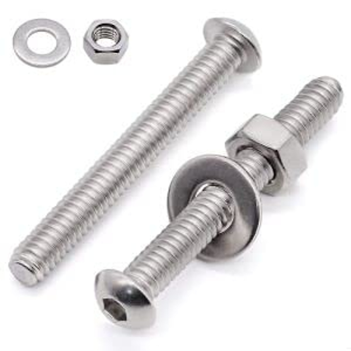 Glvaner (8 Sets) 3/8"-16 x 3 inch Button Head Socket Cap Screws with 3/8"-16 Hex Nuts & Flat Washers 304 Stainless Steel 18-8 Full Thread
