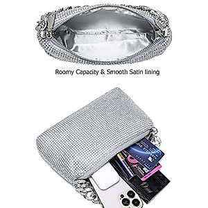 YIKOEE Sparkly Rhinestone Clutch Purse Evening Bag for Women with Chunky Chain (Silver)