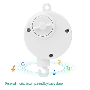 Baby Rotary Mobile Crib Bed Toy, Windup Clockwork Movement White Music Box with Rotating Hook