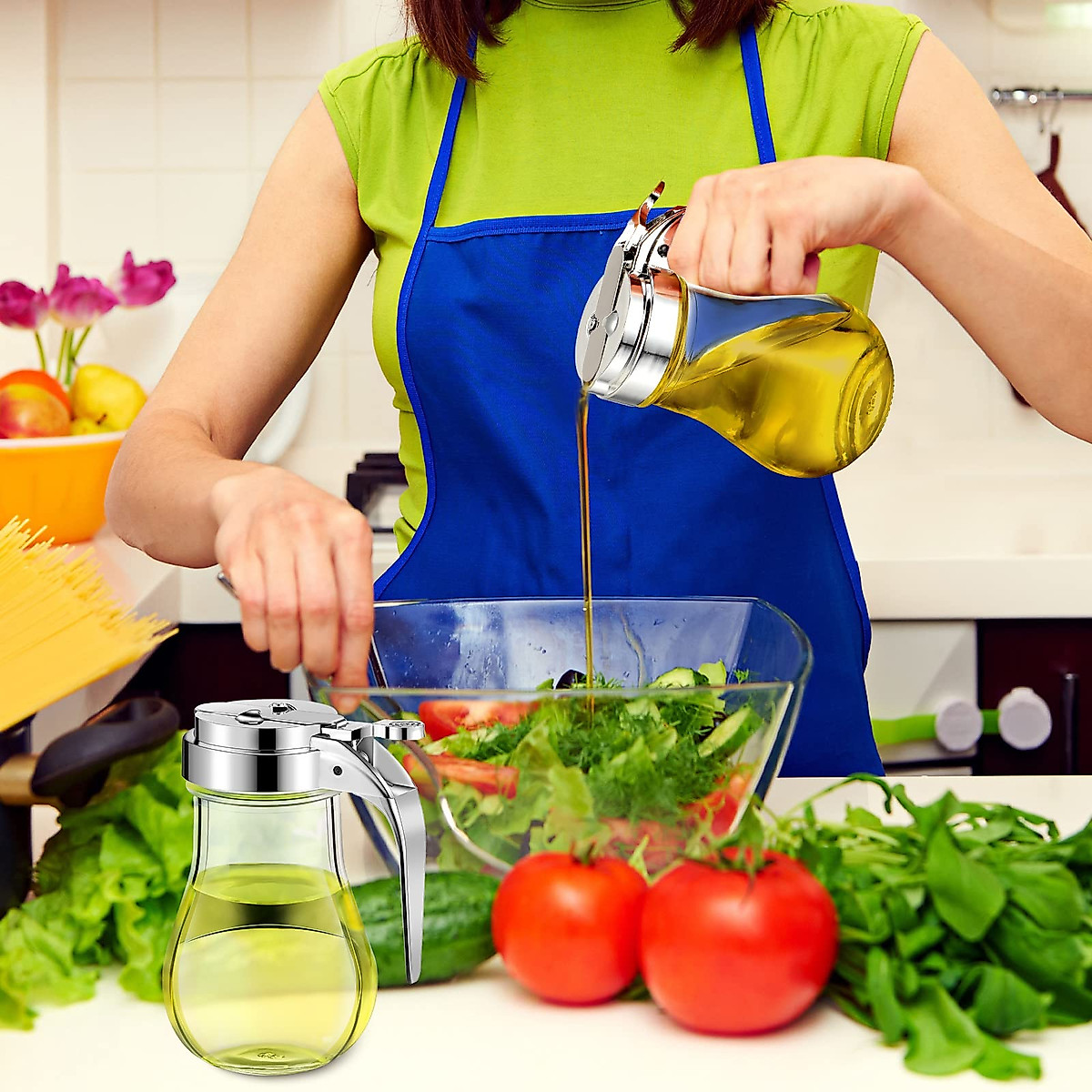 4 Pack Syrup Dispensers Glass Honey Jar Bottle Maple Sugar Dispenser 6 oz Retracting Spout Syrup Containers Pitcher For Milk Coffee Home Restaurant Kitchen Bar Oil Condiment (Simple Style)