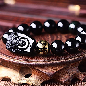 c1lint7785631 Women's bracelets Men's bracelets Buddha Pendant Necklace Bodhisattva Amulet Talisman Made of Obsidian Bracelets Bracelet Amulet (Manjushri Buddha)