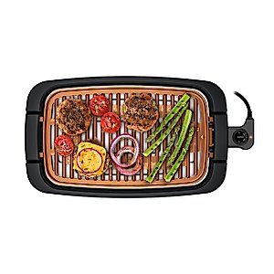 Chefman Smokeless Indoor Electric Grill, Copper, Extra Large, Nonstick Table Top Grill for Indoor Grilling and BBQ with Adjustable Temperature Control, Nonstick Dishwasher-Safe Parts, 9" x 15"