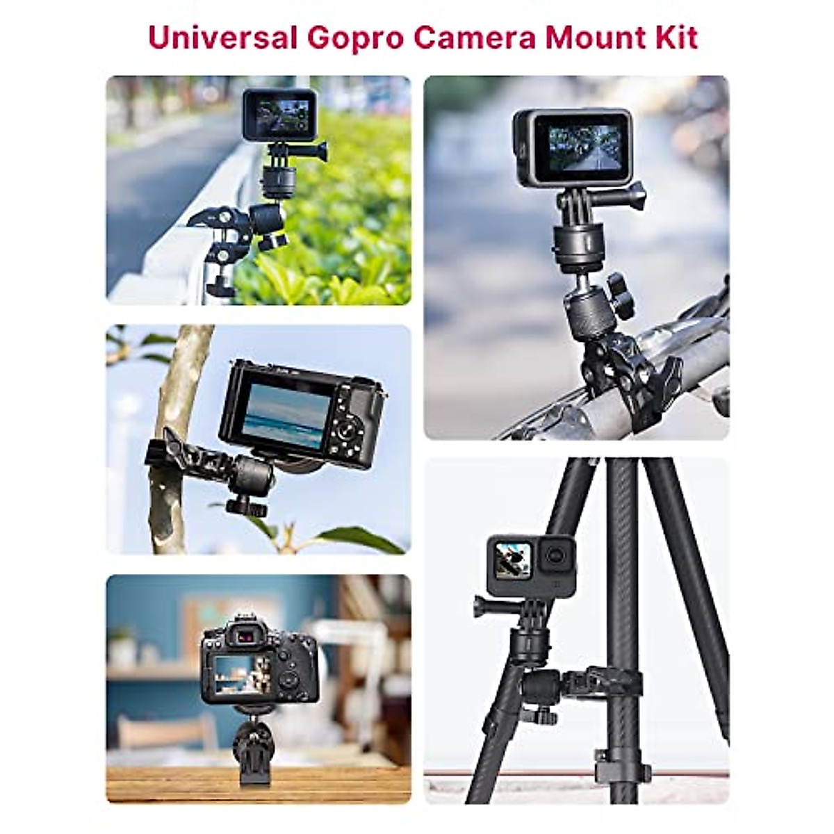Clamp Mount Accessories for Gopro Hero - ULANZI R099 Super Clamp + Go Quick II Quick Release Adapter Magnetic Suction Bike Motorcycle Handlebar Attachments for Gopro 5/6/7/8/9/10/11 Black/Insta 360