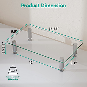 Wali Glass Monitor Stand, Clear Laptop Stand Adjustable Computer Riser for Desktop Display (GTT001-2), 16x10in, 2 Pack, Clear