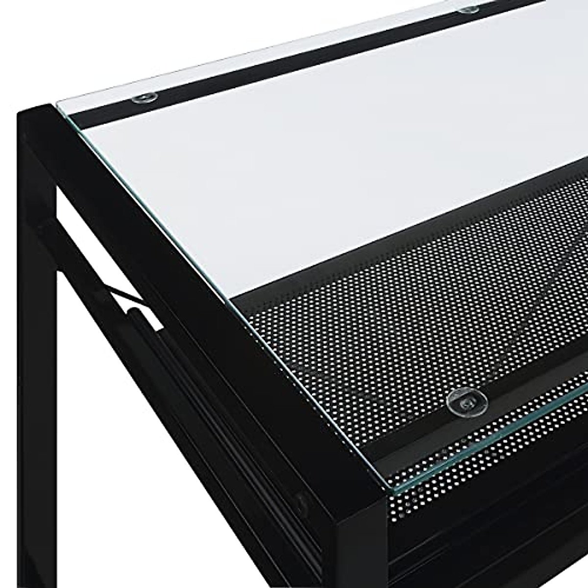OSP Home Furnishings Zephyr Computer Desk with Keyboard Shelf and Tempered Glass Top, Clear Glass and Black Frame, 36" W x 20" D x 30.25" H
