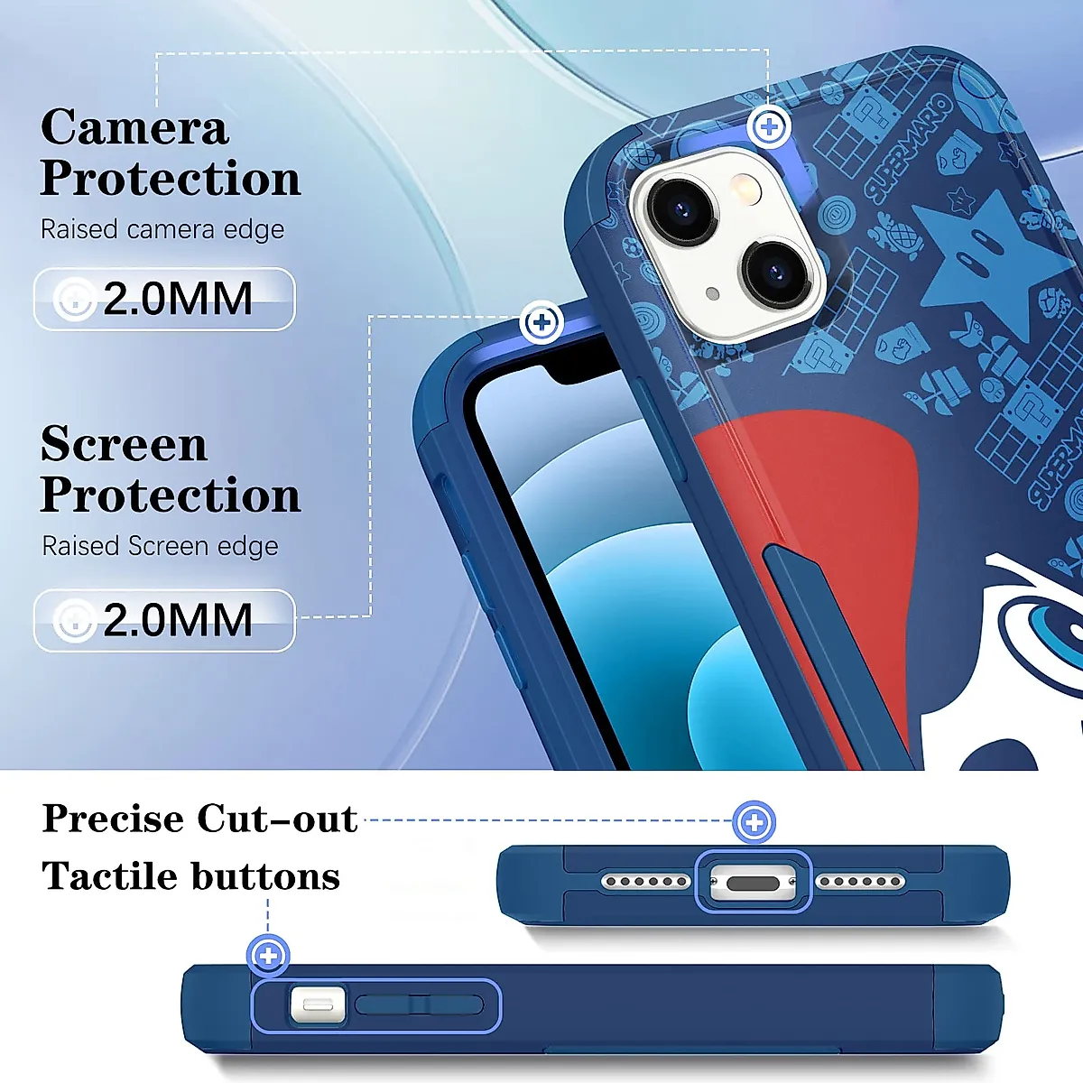 Oqplog for iPhone 14 Case 6.1" Heavy Duty Phone Case for Girls Kids Women Boys Cute Anime Cartoon Hard Triple Layers Cover Full Body Rugged Military Grade Shockproof Cases for Apple iPhone14 Maro