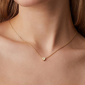 PAVOI 14K Yellow Gold Plated Mini Dainty Heart Initial Necklace | Slider Adjustable Necklace - 18" | Letter Necklaces for Women | C Initial