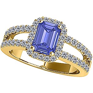 AoneJewelry Sapphire Gemstone Engagement Rings for Women |10K Yellow gold 2.1 carat Blue color Round Cut Prong Setting Genuine Diamond Wedding Jewelry Collection