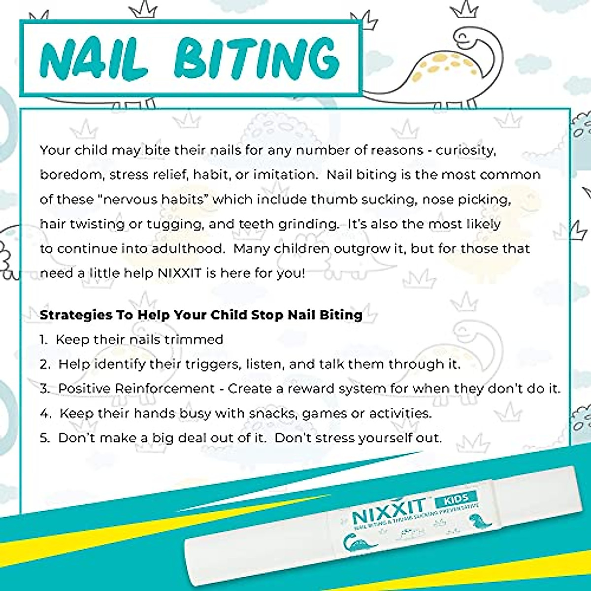NIXXIT Nail Biting Treatment for Kids - Stop Thumb Sucking for Kids, Toddlers, Children - No Bite Nail Polish Pen - Non Glossy - Bitter Taste - Safe & Effective Solution