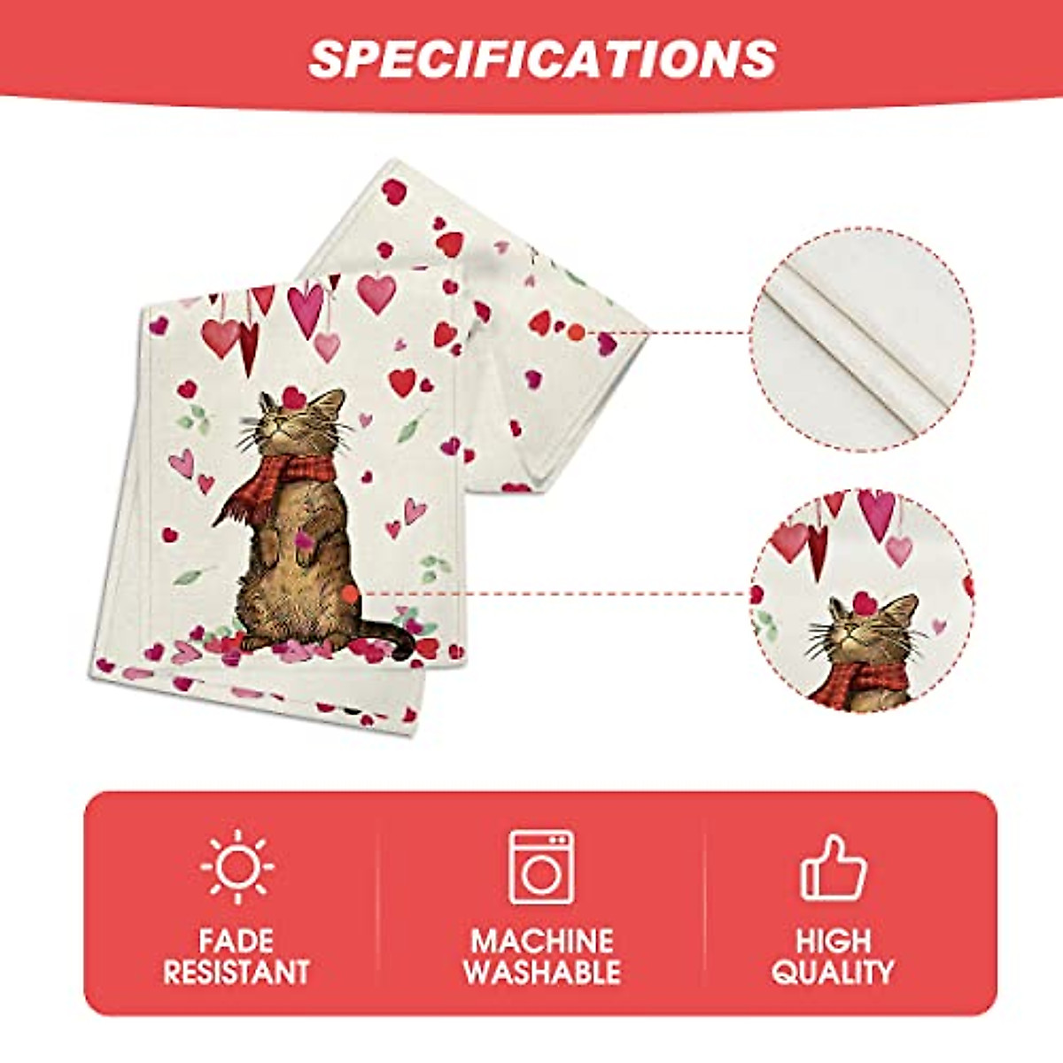 Artoid Mode Cat Branches Leaves Heart Valentine's Day Table Runner, Seasonal Holiday Kitchen Dining Table Decoration for Indoor Outdoor Home Party Decor 13 x 72 Inch