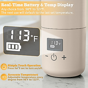 Veroline Portable Bottle Warmer for Travel, 10 Oz Baby Botle Warmer with Adjustable Temp & Keep Warm for Formula, Breastmilk, Super Fast Charging & Cordless Water Warmer, Rechargeable Milk Warmer