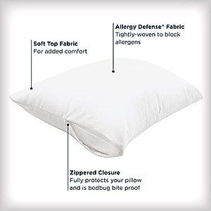 Set of 4 Standard/Queen AllerEase Pillow Protectors - Moisture Wicking, Advanced Allergy Protection - Premium Polyester, Zippered Protectors