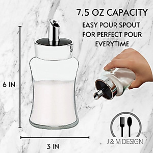 J&M DESIGN Sugar Dispenser with Pour Spout & Shaker For Coffee, Cereal Bowl, Tea & Baking Lid for Easy Spoon Measuring Pour - 7.5oz Glass Jar Container - Dishwasher Safe