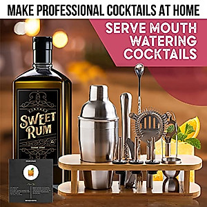 Cocktail Shaker Set: 12-PC Drink Shakers Cocktail with Bamboo Stand - Ultimate Home Bar Kit & Martini Shaker Set - Bar Set, Cocktail Mixer, Bartender Kit, Bar Tools - Cresimo Cocktail Set