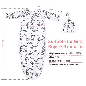 Mikccer Baby Newborn Knotted Gown 0-6 Months, Soft Breathable Sleeper Gowns, Babies Girl Coming Home Outfit Infant Little Sister Nightgowns with Hat Set