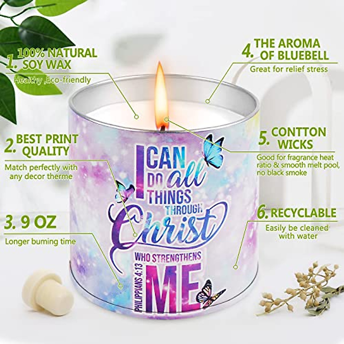 Jucham Birthday Gifts for Women, Butterfly Candle Relaxing Gifts for Women, Mom, Daughter, Sister, BFF, 9 oz Funny Candles - Bluebells Scented Candle