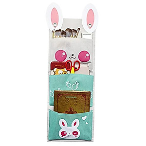 KINGREE 2PCS Wall Closet Hanging Storage Bag with Hooks Premium Linen Fabric Over The Door Organizer, Hanging Storage Pouches with 3 Pockets and 7 Pockets for Bedroom Bathroom (Rabbit)