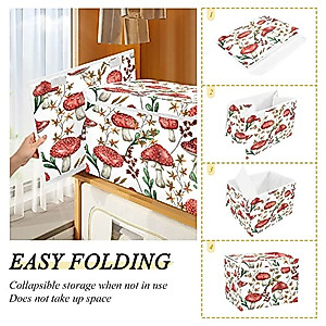 Mushroom Leaves Storage Basket 16.5x12.6x11.8 In Collapsible Fabric Storage Cubes Organizer Large Storage Bin with Lids and Handles for Shelves Bedroom Closet Office