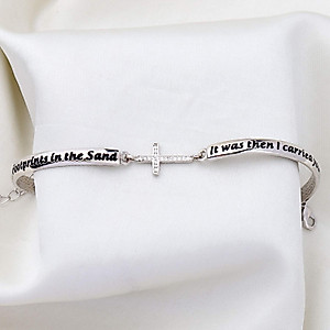 KUIYAI Footprints in The Sand Prayer Cross Bracelet Beautiful Poems Quote When You Saw Only One Set of Footprints It was Then That I Carried You Religious Jewelry Christian Gift (Silver Bracalet)