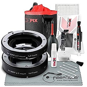 Kenko Auto Extension Tube Set DG (10 & 16mm Tubes) for Full-Frame Sony E-Mount + Xpix Small Neoprene Lens Pouch Bag and Xpix Deluxe Cleaning Accessories