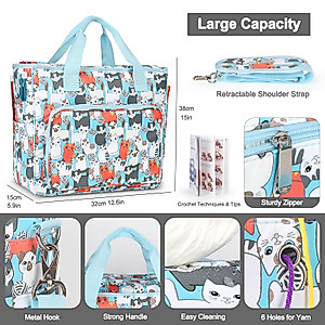 Katech Upgraded Crochet Bag Organizer Yarn Storage Bag with Beginner Crochet Books, Crochet Tote Bags Knitting Bag Yarn Bags for Crocheting Crochet Accessories Knitting Crochet Supplies (Multipocket)