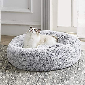 Western Home Faux Fur Dog Bed & Cat Bed, Original Calming Dog Bed for Small Medium Large Pets, Anti Anxiety Donut Cuddler Round Warm Washable Cat Bed for Indoor Cats(20", Light Grey)