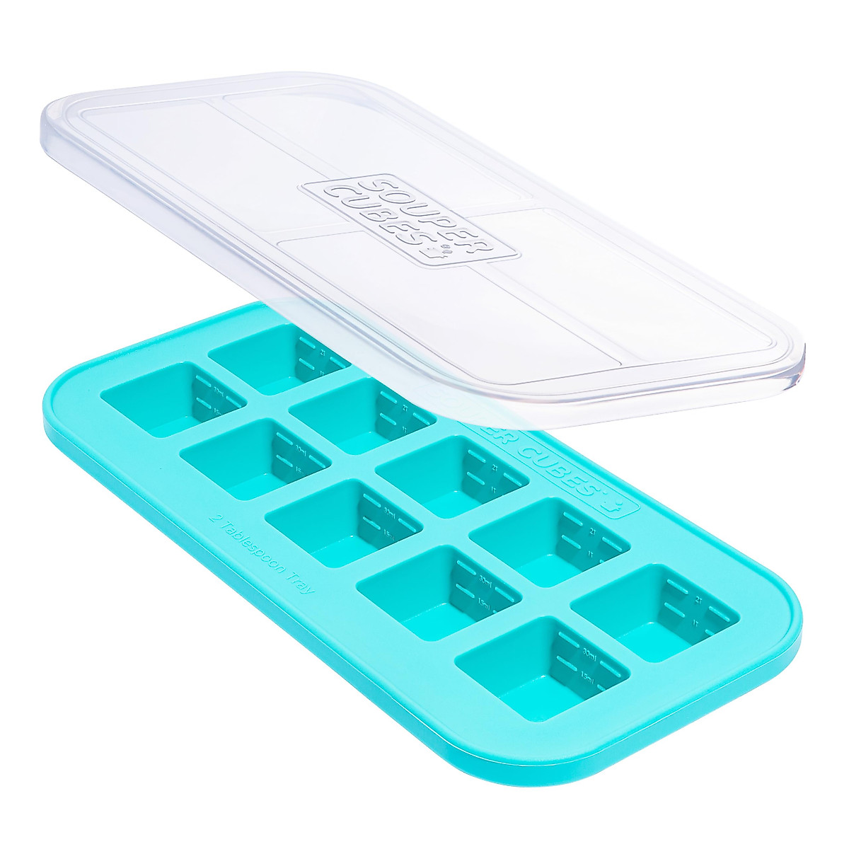 Souper Cubes 2 Tbsp Silicone Freezer Tray With Lid - Easy Meal Prep Container and Kitchen Storage Solution - Silicone Mold for Soup and Food Storage - Aqua – 1-Pack