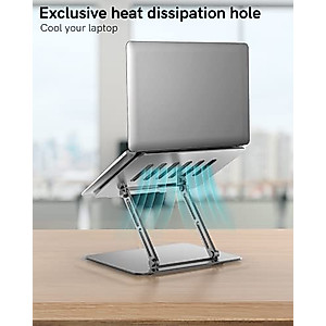 NTMY Aluminum Adjustable Laptop Stand for Desk, Ergonomic Computer Stand for Laptop, Portable Laptop Stand Adjustable Height, Foldable Laptop Riser for Desk, MacBook Stand for Desk, Fits for 10-16"